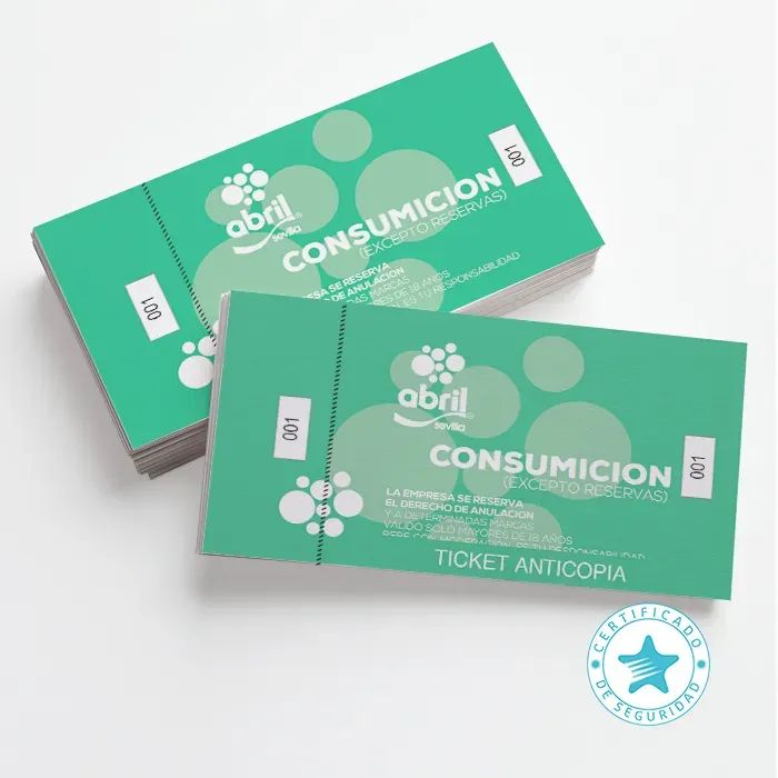 Tickets de Consumición o Bebidas personalizados. 24H